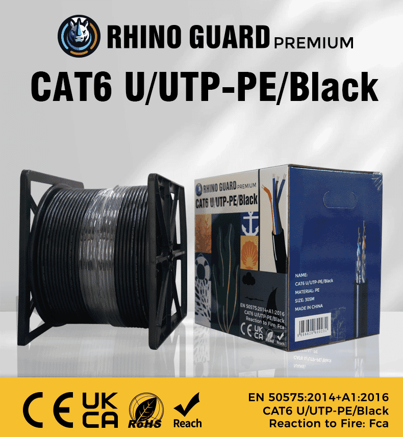 Rhino Guard CAT6 U/UTP-PE/Black/100M External Grade Cable 100M